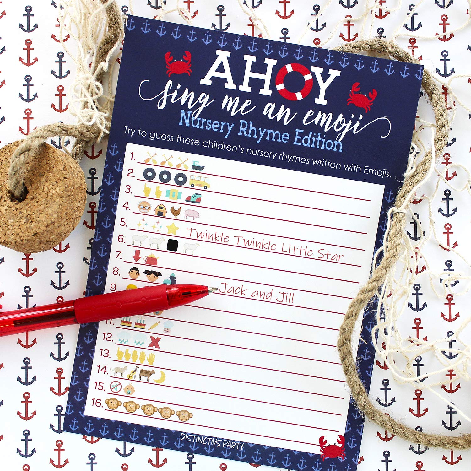 DISTINCTIVS Ahoy It's a Boy Baby Shower Emoji Game, Nautical Little Sailor - 20 Count