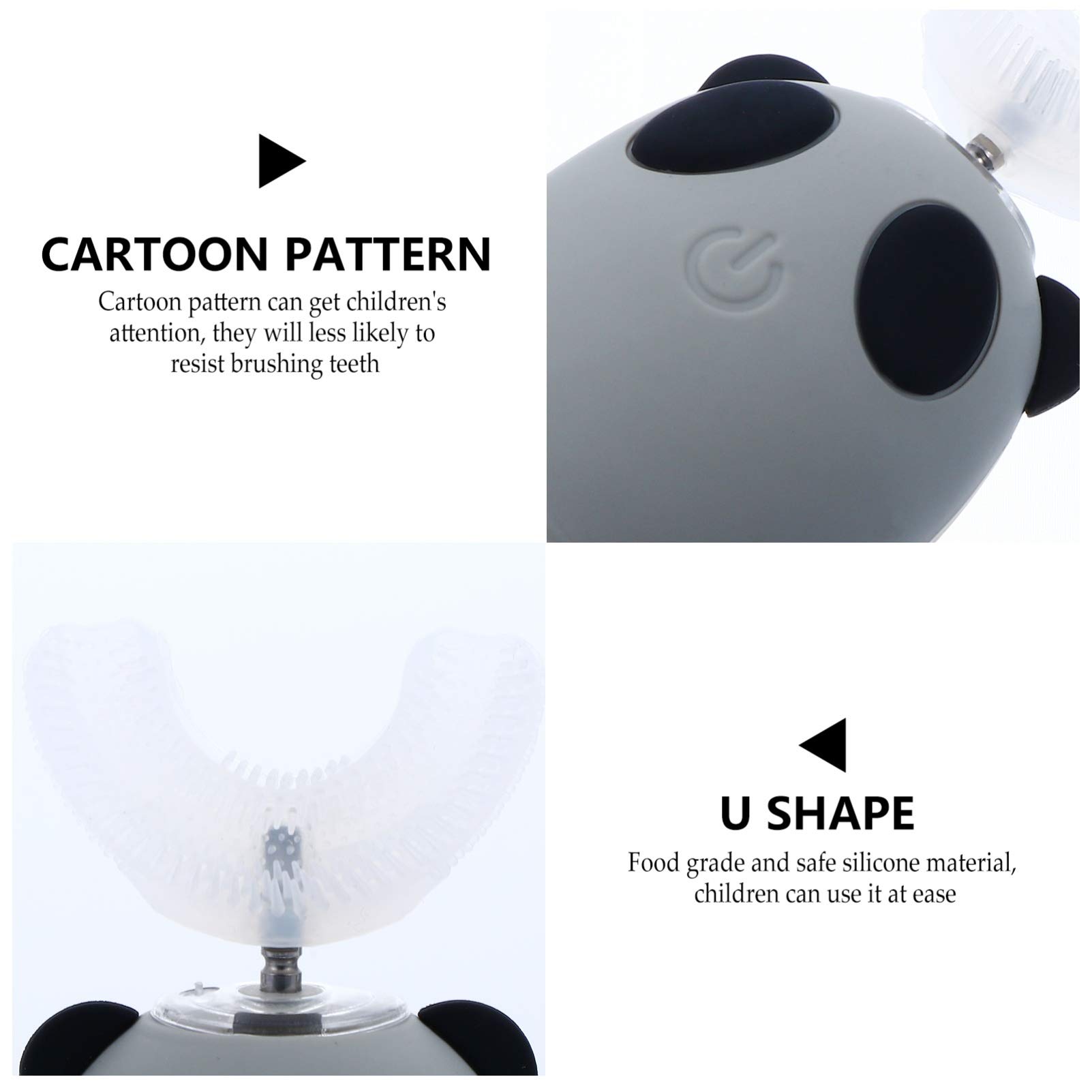Healifty Kids Automatic Toothbrush Cartoon Panda Ergonomic U- Shaped Toothbrush (Age 7-15) Light Grey