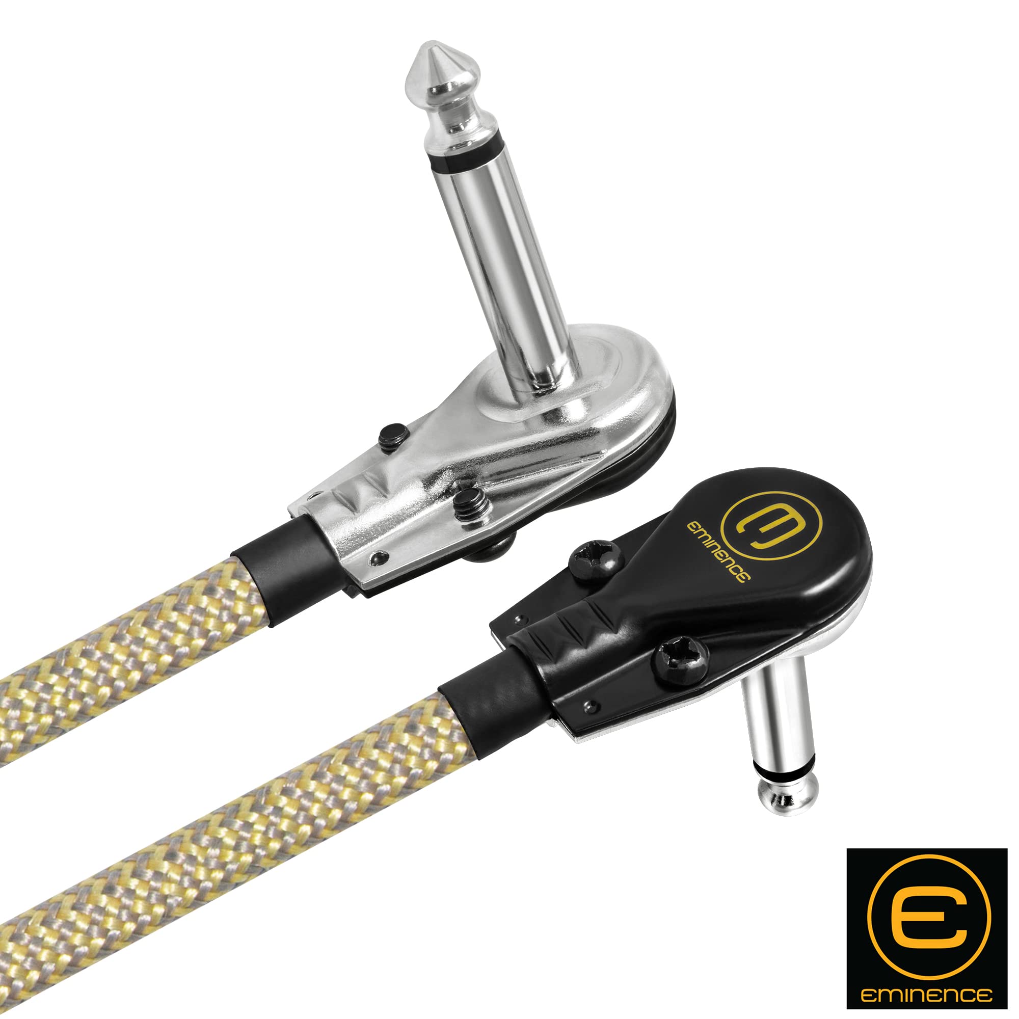 6 Units - 12 Inch - Audioblast HQ-1-BRAID(Tan + Beige) - Flexible - Dual Shielded (100%) - Instrument Effects Pedal Patch Cable w/ ¼ inch (6.35mm) Low-Profile, R/A Pancake TS Plugs & Protective Boot