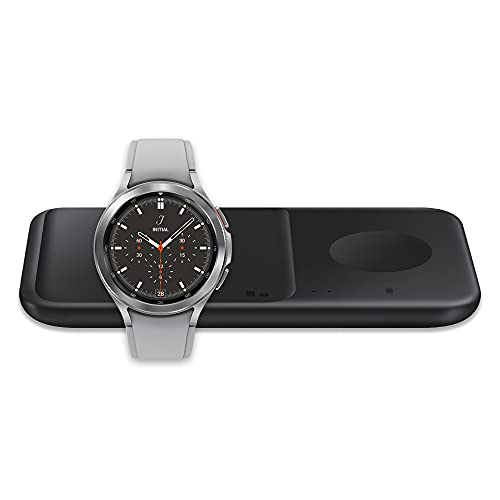 Samsung Galaxy Watch 4 Classic 42mm Smartwatch Bluetooth, Silver (US Version) with Samsung Wireless Charger Fast Charge Pad Duo (2021), Black