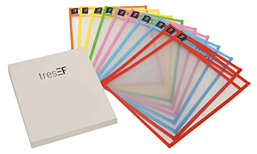Dry Erase Pockets - Dry Erase Plastic Sleeves, Sheet Protectors - Back to School, Great School Supplies for Teachers, School Supplies for Kids, Homeschool Supplies - Assorted Colors (Pack of 10)