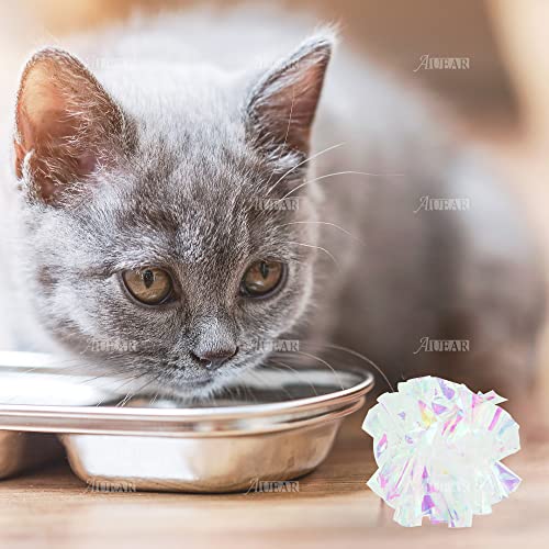 AUEAR, 20 Pack Dye Free Crinkle Balls 2" Mylar Crinkle Balls Sounds Shiny Kitty Glitter Balls for Cats