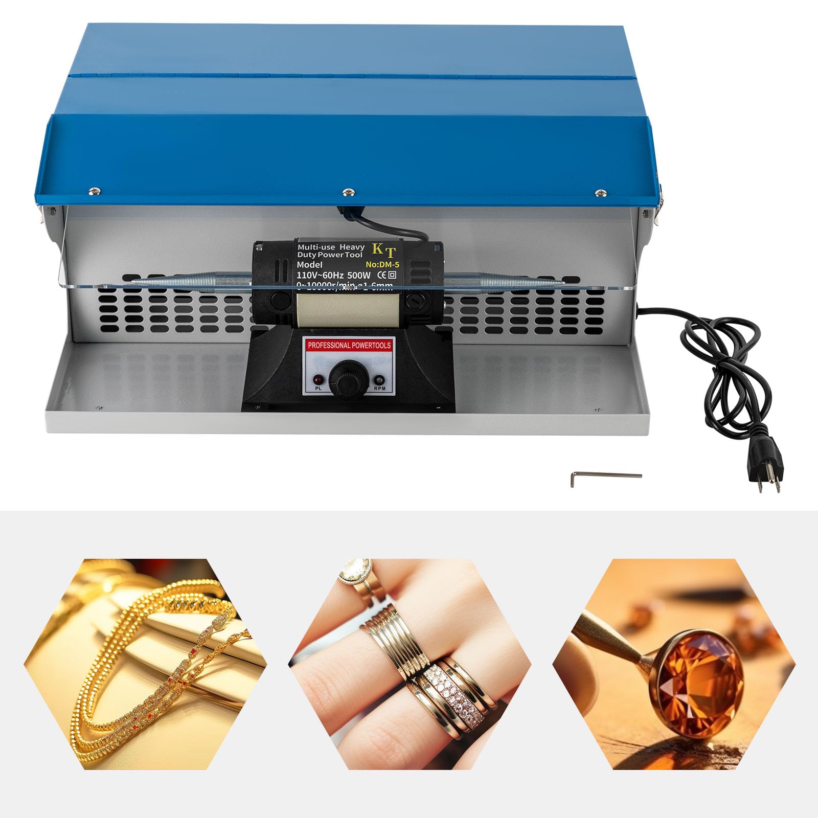 110V 500W Benchtop Jewelry Polishing Buffing Machine Jewelry Polishing Tool Dust Collector with Light Table Top Jewelry Making Kit with Light 10000RPM Adjustable Speed
