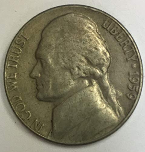 1959 P Jefferson Nickel Average Circulated Five-Cent Piece