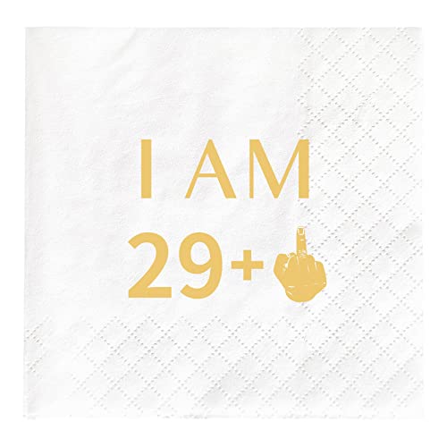 30th Birthday Cocktail Napkins, 30th Birthday Party Decorations Gifts for Men and Women, โI Am 29+1โ Birthday Party Supplies Favor for Cake Dessert Table, 50-Pack 2-Ply | 4.5 x 4.5 inch folded