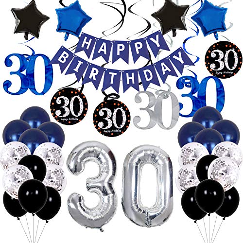30th Birthday Decorations for Him/Her - Birthday Decorations for Men Women Blue Birthday Party Supplies with HAPPY BIRTHDAY Banner Dirty 30 Birthday Decorations for Him/Her- 30 Years Old Decorations