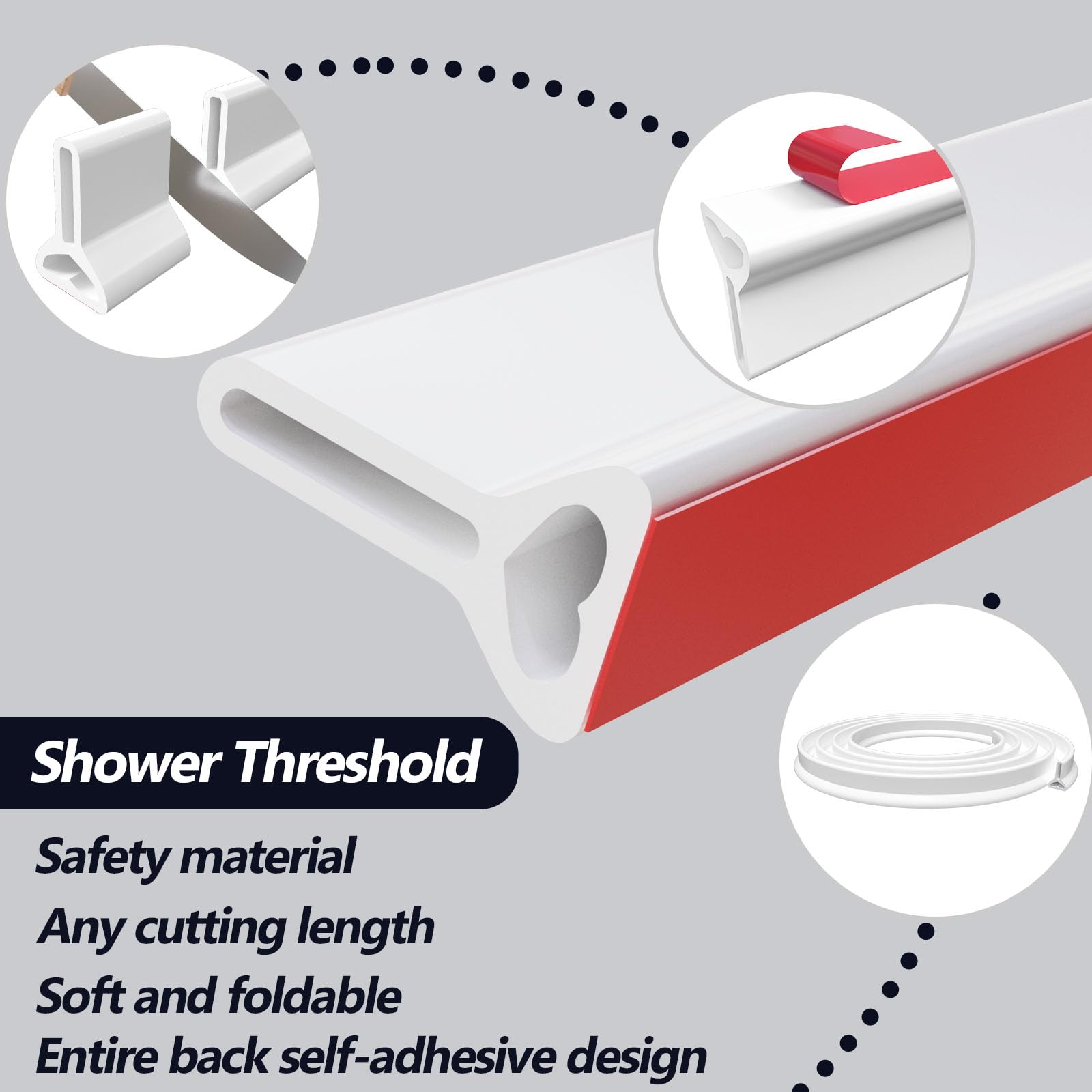 118 IN Shower Threshold Water Dam Collapsible Shower Water Splash Guard for Curbless Bath Shower Barrier Water Stopper for Wet and Dry Separation Bathroom and Kitchen (White/9.8 FT)