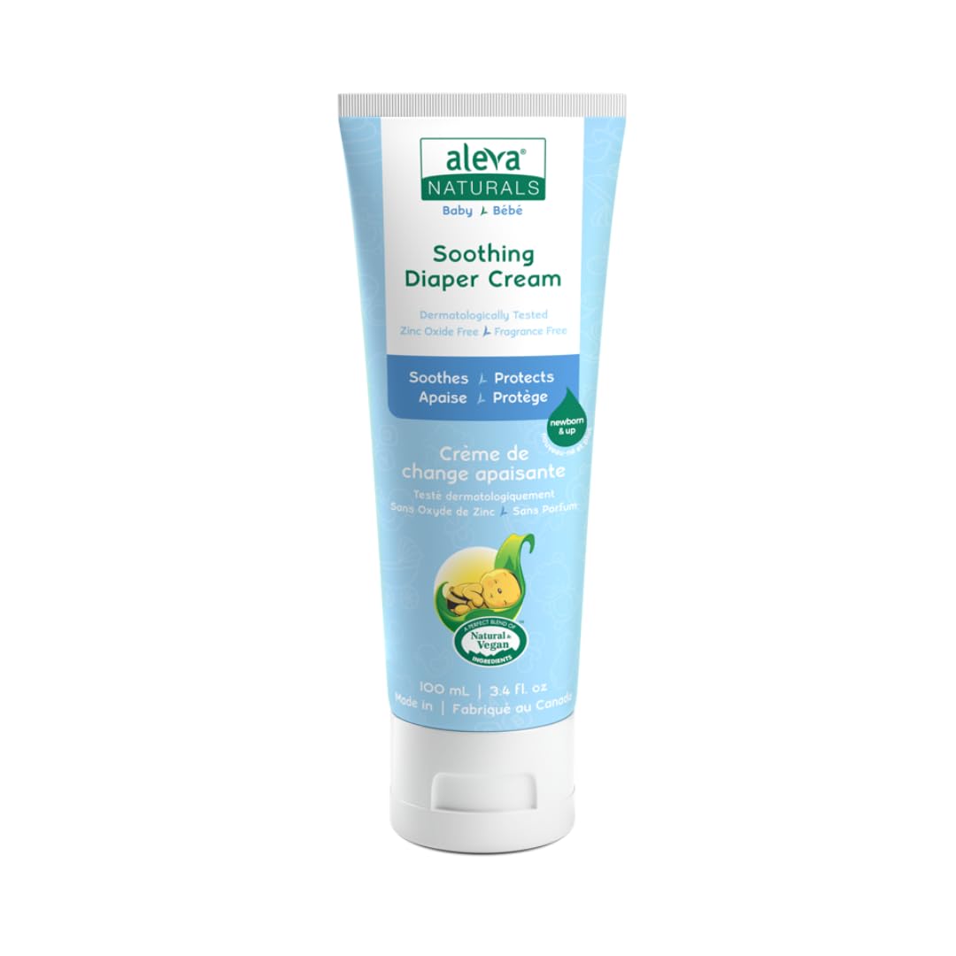 Aleva Naturals Soothing Baby Diaper Cream for Newborn and Toddlers, Fragrance Free, Organic Shea Butter, Aloe Vera, Calendula Extracts and Sensitive Skin Friendly, Clear, 3.4 Fl Oz