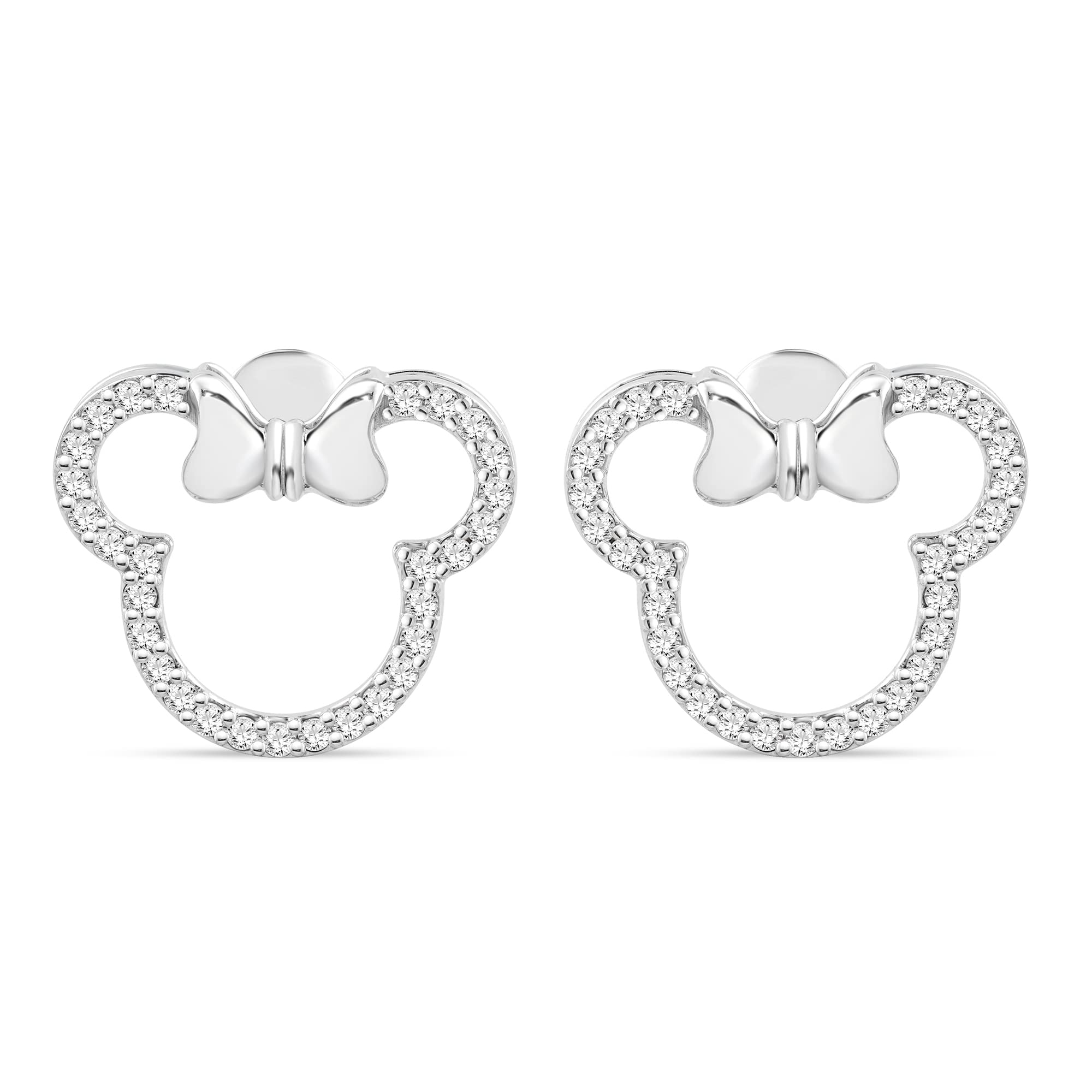 14k White Gold Lab Grown Diamond Disney Mickey Stud Earrings for Women (5/8cttw, Color E, Clarity VVS2-VS1)