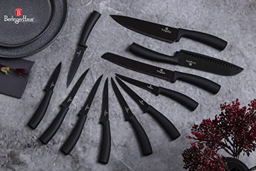 Berlinger Haus 11 Piece Knife Set, Eco Friendly Knives Set for Kitchen, Cooking Knives with Ergonomic Handles, Sharp Cutting Stainless Steel Chef Knife Set, Black
