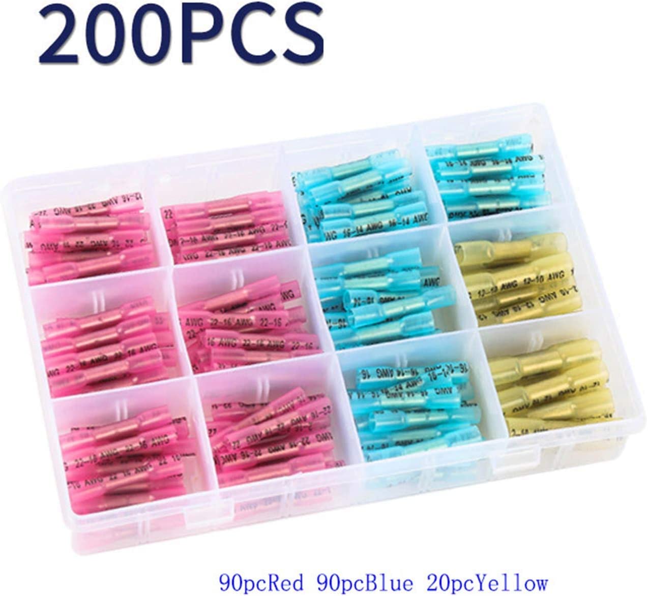 200PCS Connectors Waterproof Marine Insulated Kit Electrical Butt Shrink Heat HDMI Cable HDMI (Colour, One Size)