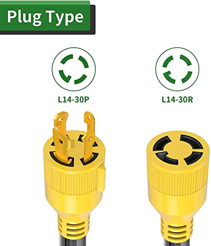 20 Feet NEMA L14-30P/L14-30R Generator Extension Cords, 4 Prong Heavy Duty, 30 Amp,125/250V,Up to 7500W 10AWG Cable and The Cable UL Certification,Black