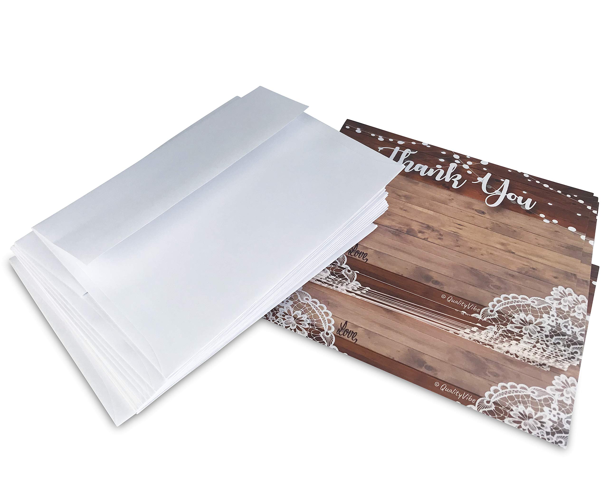 25 Thank You Cards Thick Rustic Style With 25 Envelopes