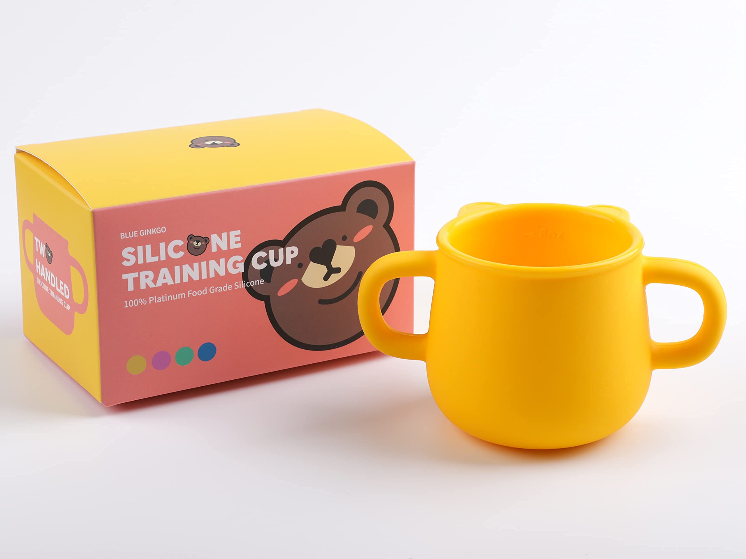 BLUE GINKGO Silicone Toddler Cups - Open Cup for Baby with Handles | Made in Korea | 8oz Training Open Cups for Toddlers 1-3 (Yellow)