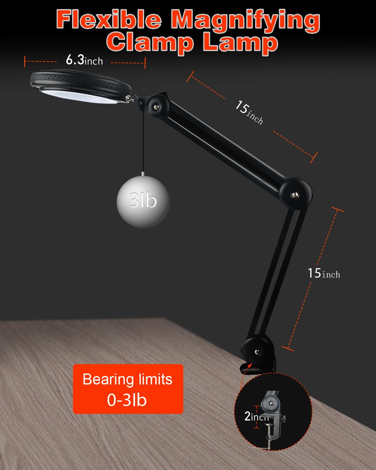 10X Magnifying Glass with Light, Adjustable Swing Arm 2200 Lumens LED Magnifying Desk Lamp with 3 Color Modes Stepless Dimming, Hands Free LED Lighted Magnifier for Close Work, Crafts Repair Painting