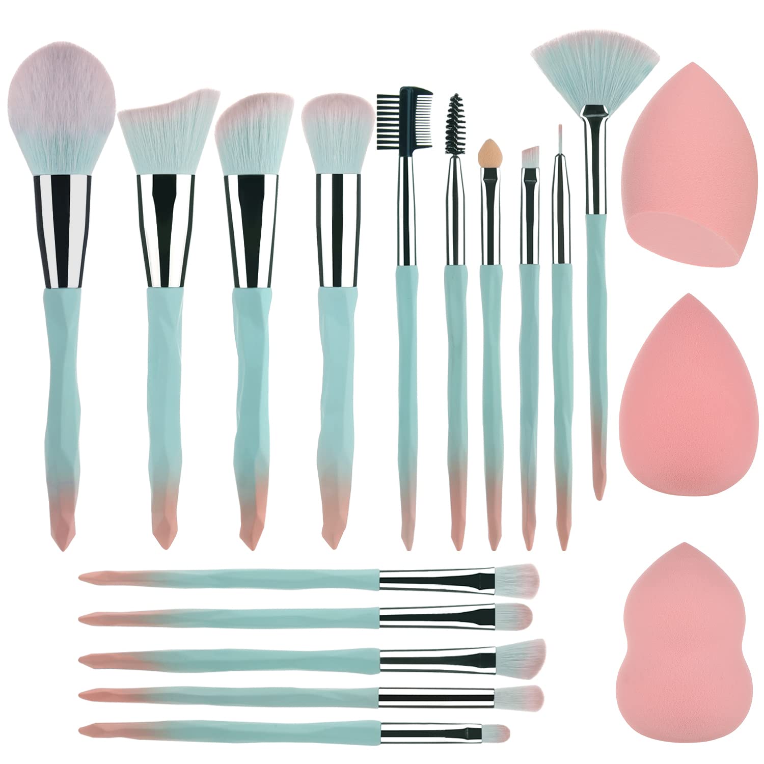 111 Pink blue gradient makeup brushes and makeup sponges set makeup brushes set natural synthetic eye shadow foundation make-up brush set professional makeup brush and tool accessories………