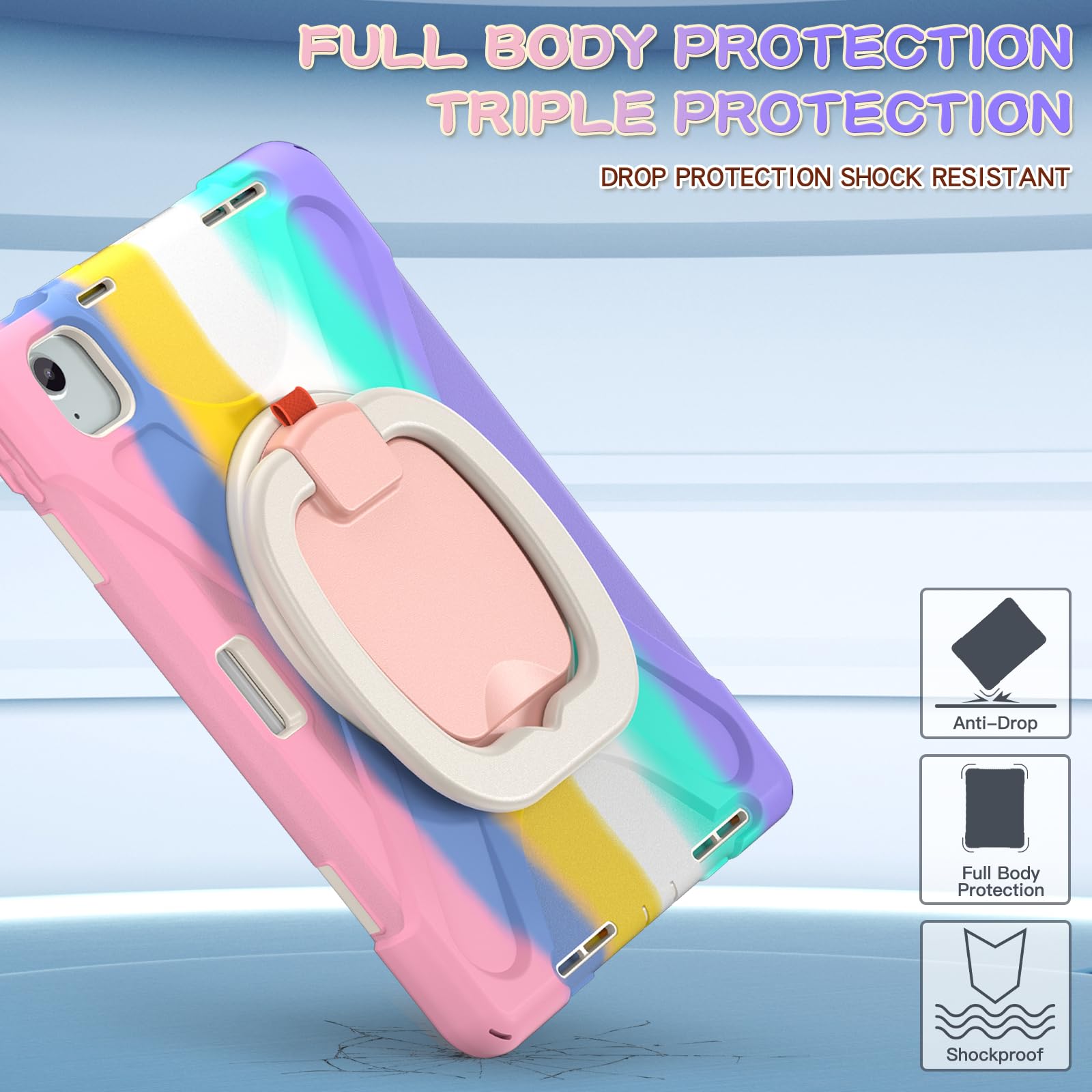 SCSVPN for iPad Air 11 Inch Case 6th Generation 2024 M2 | iPad Air 5th/4th Gen Case 10.9''| iPad Pro 11'' (2022-2018) Protection Kids Cover w/Pencil Holder-Stand-Handle-Shoulder Strap, Colorful Pink