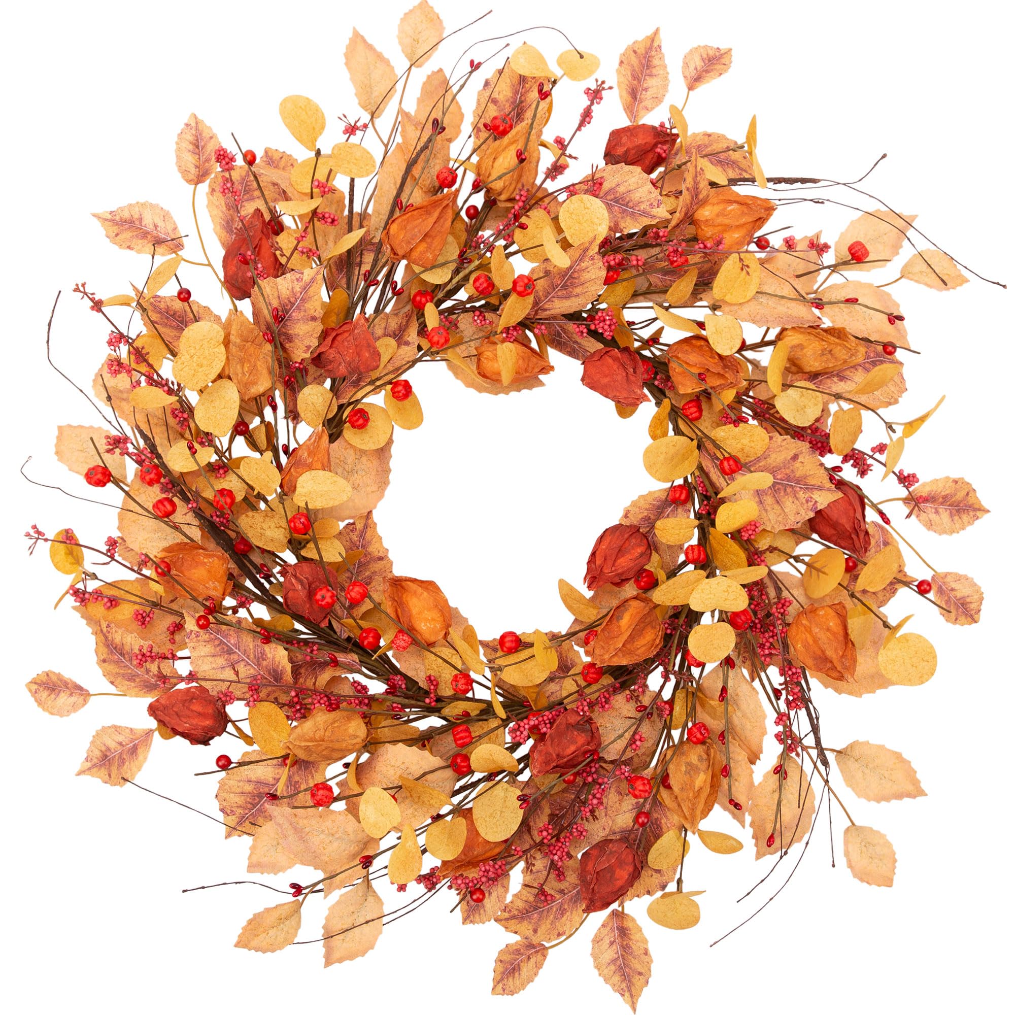 18 Inch Fall Wreath Front Door Wreath Fall Decorations with Wood and Silk Autumn Leaves Harvest Festival Decorations for Home
