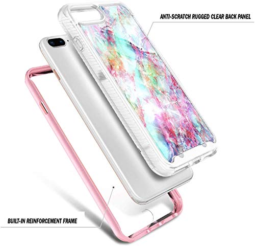 E-Began iPhone 8 Plus Case, iPhone 7 Plus Case, iPhone 6 Plus/6s Plus Case with [Built-in Screen Protector], Full Body Shockproof Protective Matte Bumper Cover, Marble Design Durable Case -Fantasy