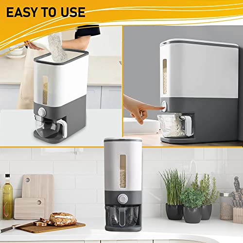20 Lbs Rice Dispenser, Large Dry Food Container With Lid, Rice Storage Container With Measuring Cylinder, Cereal Dispenser Moisture Proof Household Food Dispenser Bucket, Kitchen Orgainzation Pantry Strore for Dry Food