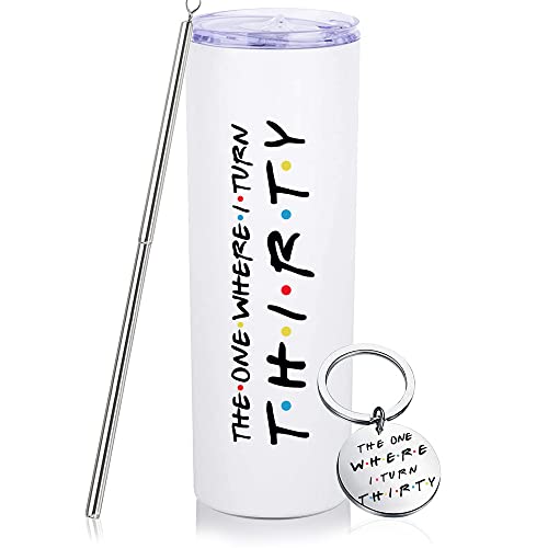 30th Birthday Gifts For Her 30th Birthday Gifts For Women 20oz Skinny Travel Tumbler Happy 30 Year Old Bday Presents For 1993 Born Woman Female Friend Sister White Turn Thirty Wine Cup With Keychain