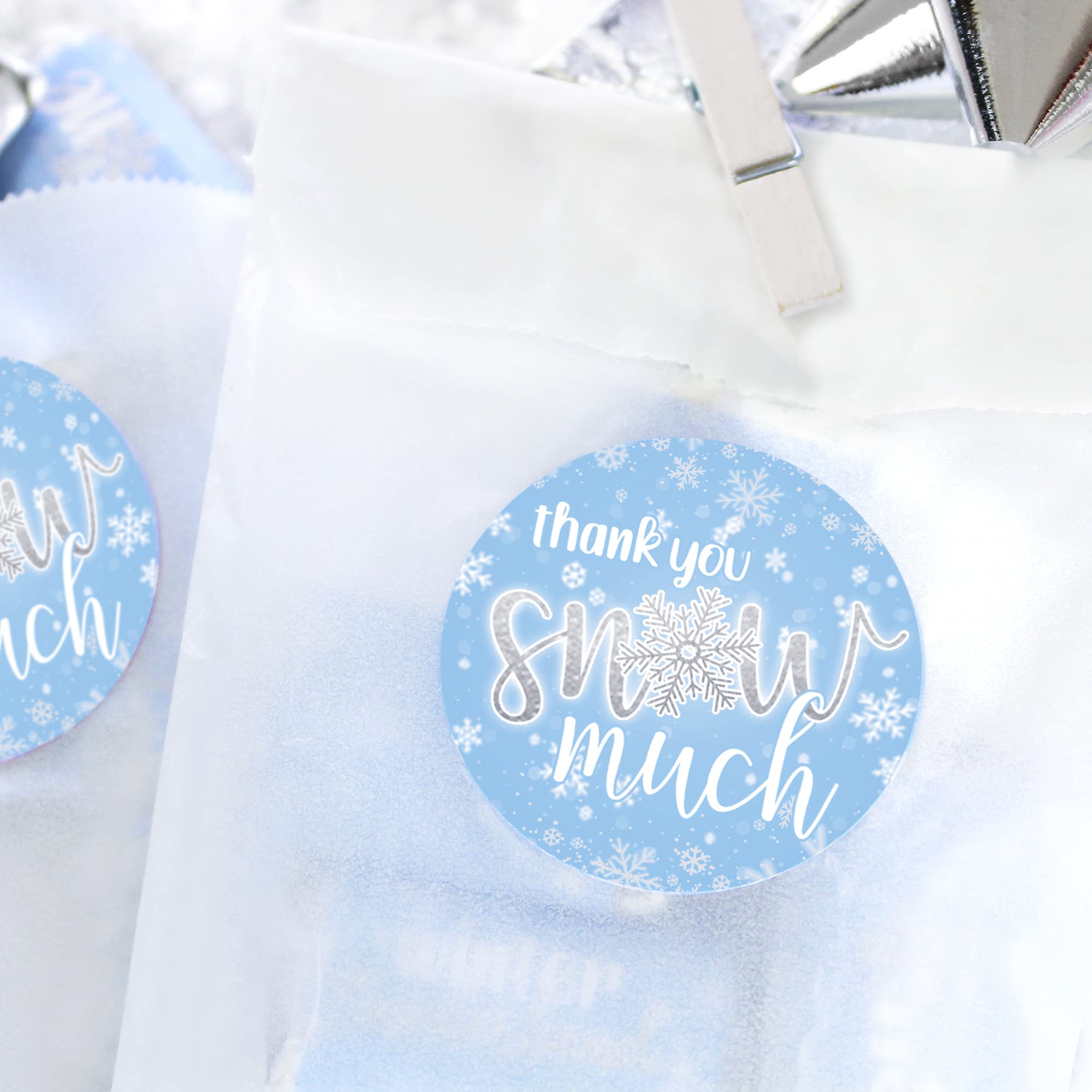 Blue Snowflake Thank You Snow Much Stickers, Blue Winter Onederland 1st Birthday Party Thank You Stickers - 40 Count