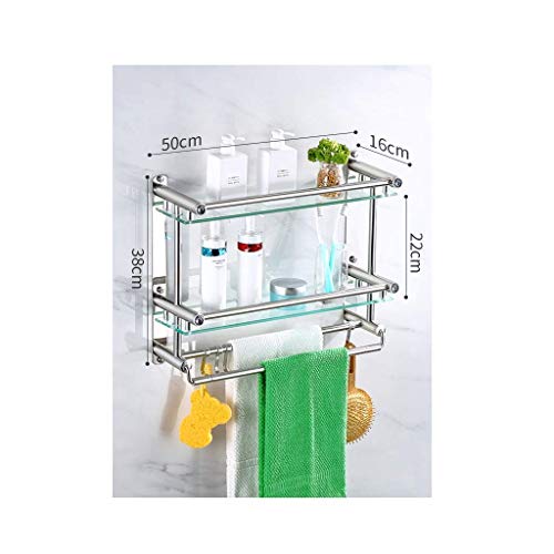 2 Tier Bathroom Shelf Wall Mounted Towel Rack for 8mm Tempered Glass Shelf Storage Holder, Stainless Steel Shower Basket, Pack