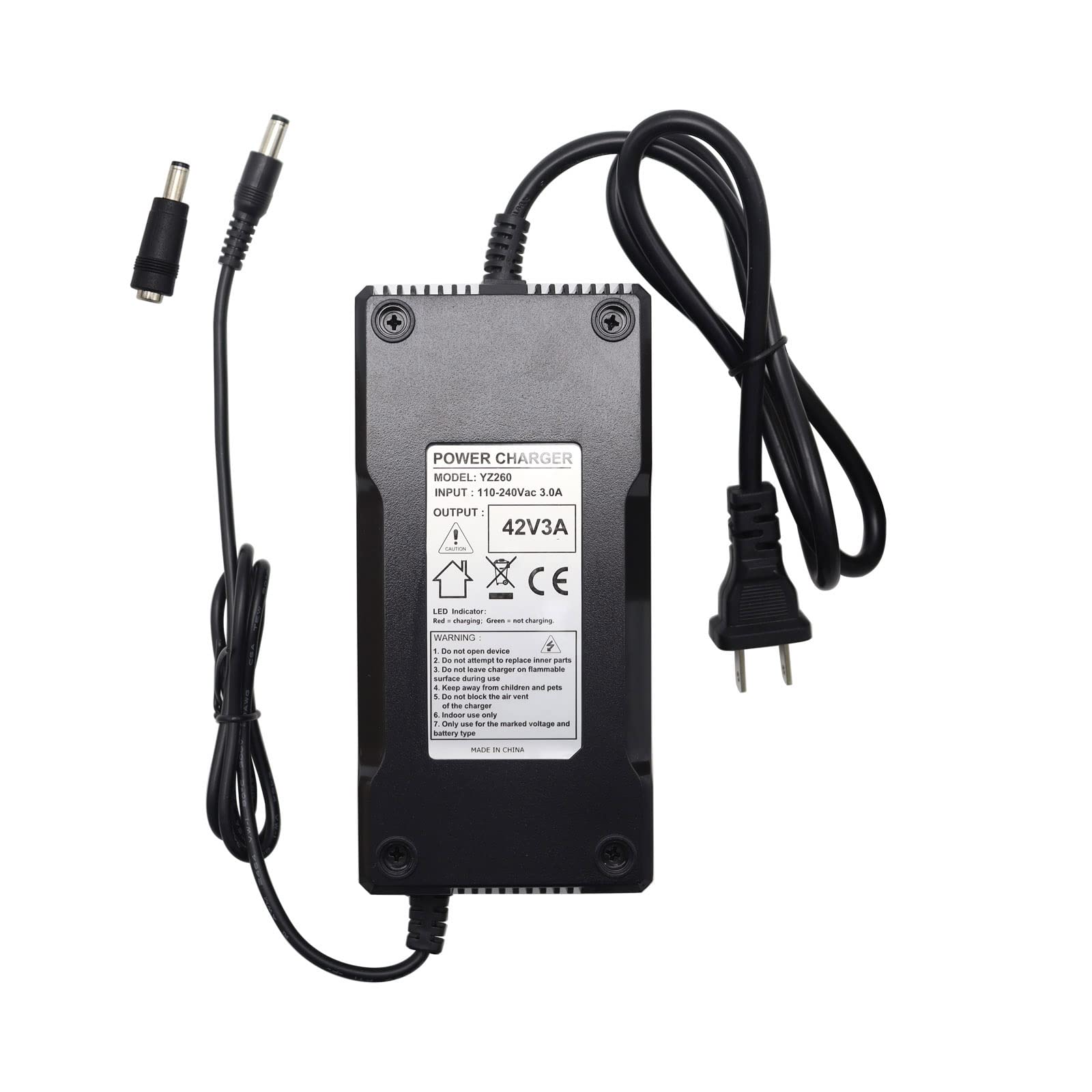 Eseegoo 42V 3A Power Charger Adapter for 36V Lithium Battery 10 Series 10S Lithium Battery Pack, Li-ion Battery Charger DC 5.5 * 2.1 with a 5.5 * 2.5mm Tip