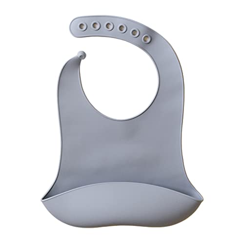 Solid Silicone Baby Bib, Baby and Toddler, Adjustable, Waterproof, Soft, Gray Blue