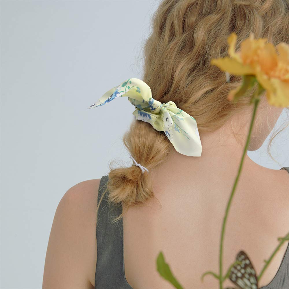 AOPRIE Chiffon Hair Bunny Ear Scrunchies with Bow - 20Pcs Elegant Hair Elastics, Ponytail Holders & Soft Hair Bands