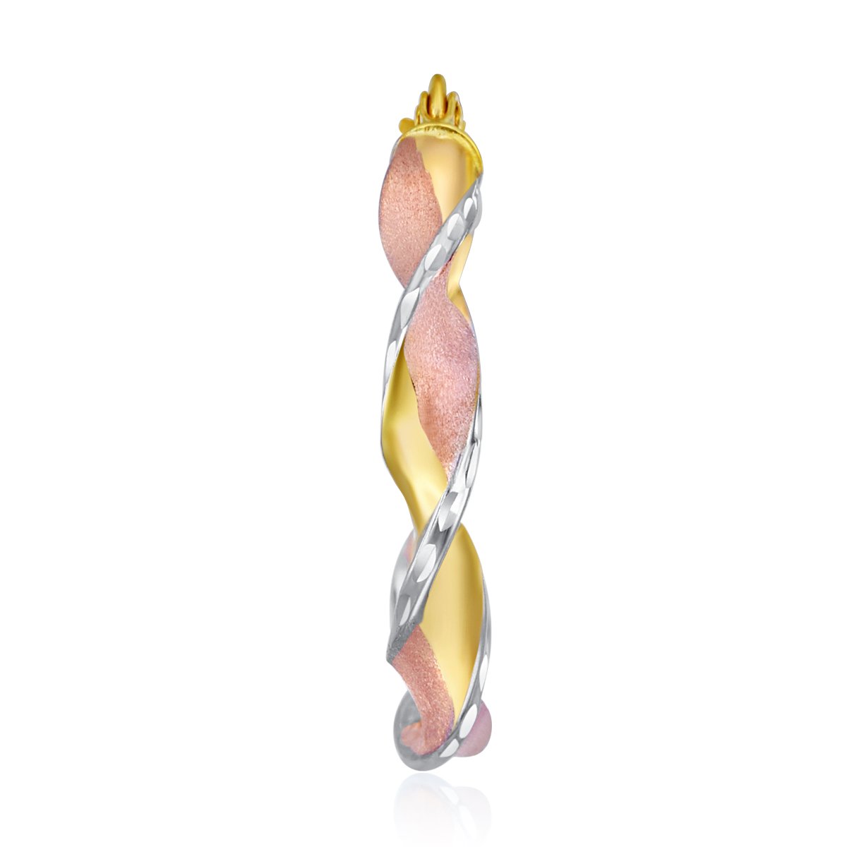 14k REAL Tri Color Gold 4mm Thickness Swirl Hinged Hoop Earrings (25 x 25 mm)