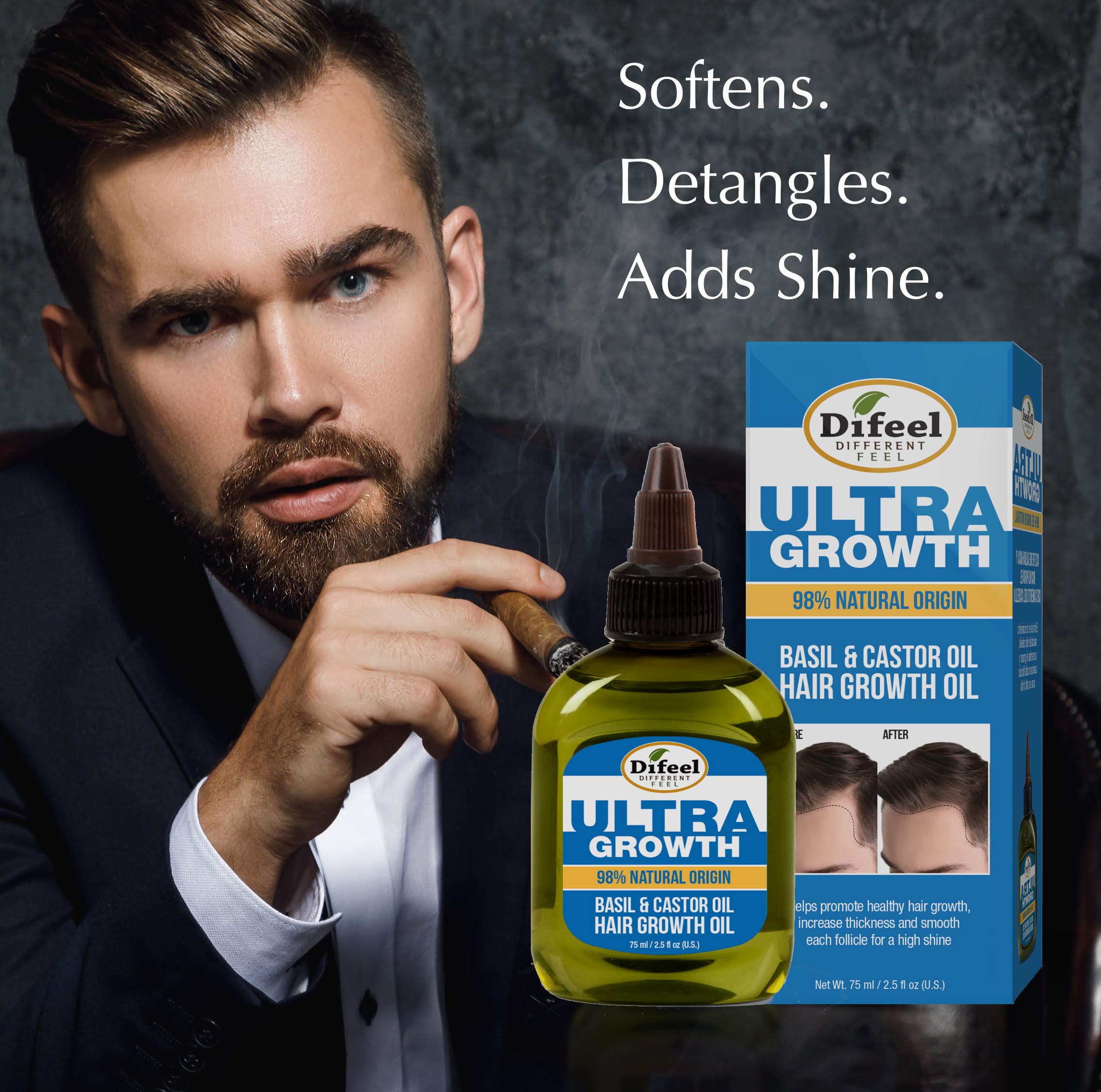 Difeel Mens Ultra Growth Hair and Beard Care Set - 3 Piece Shampoo, Hair Oil and Beard Oil Set