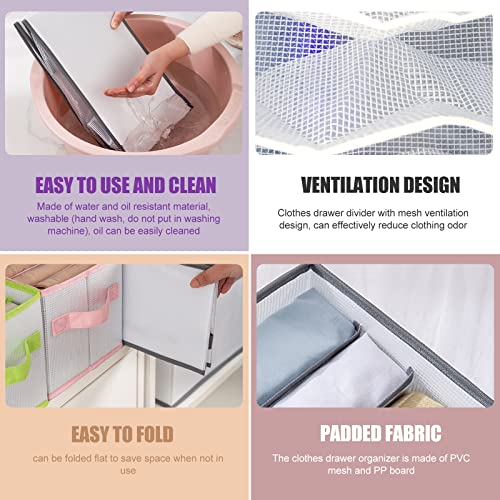 3 Pcs Wardrobe Clothes Organizer, Jeans Compartment Storage, Reinforced Handle Thickening Fabric, Foldable Washable Drawer Organizers, Mesh Clothes Storage Organizer for Bedroom (Gray)