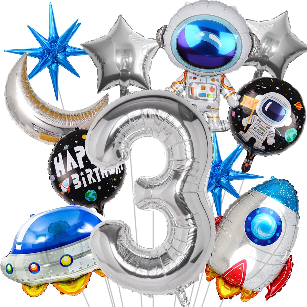 11Pcs Space Astronaut Birthday Party Balloons, Foil Balloons of Spaceman Rocket Moon Star for Outer Space Galaxy Theme Party Decorations (3)