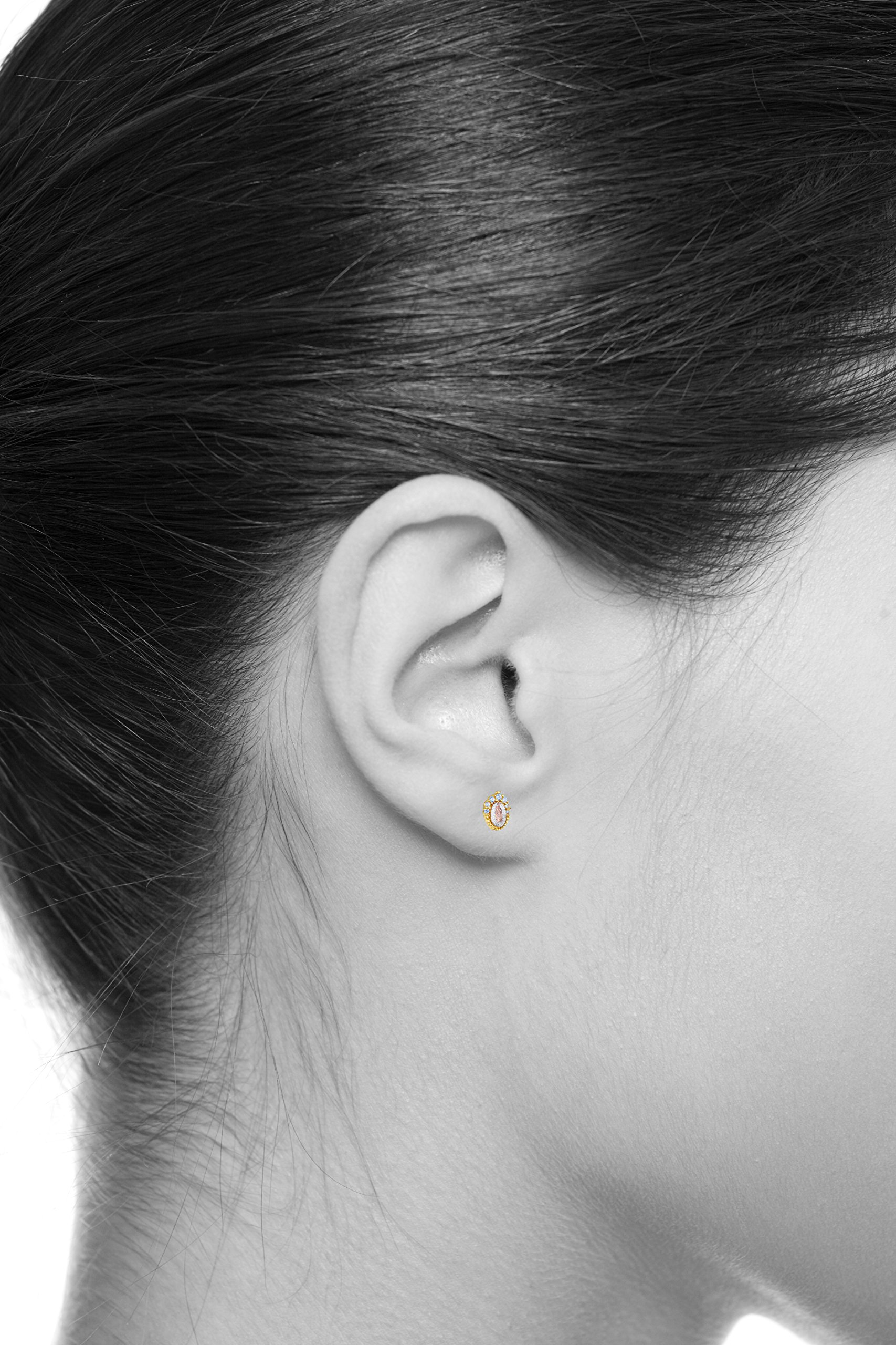 14k REAL Tri Color Gold CZ Our Lady of Guadalupe Earrings