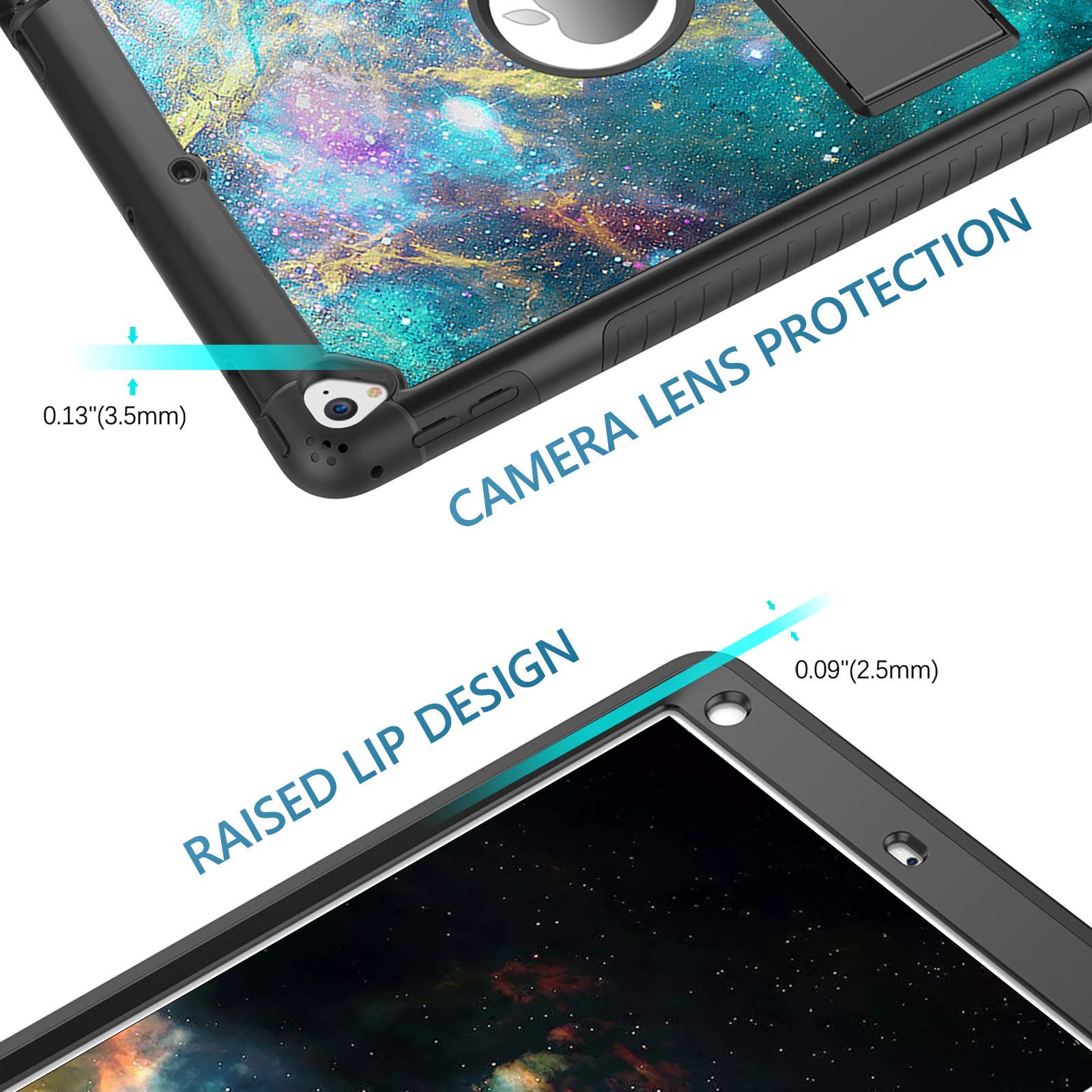BENTOBEN Glow in The Dark Tablet Cover - 3 in 1 Shockproof Kickstand Protective Case for iPad Air 2, 6th/5th Gen, 9.7" 2018/2017, iPad Pro 9.7 - Nebula