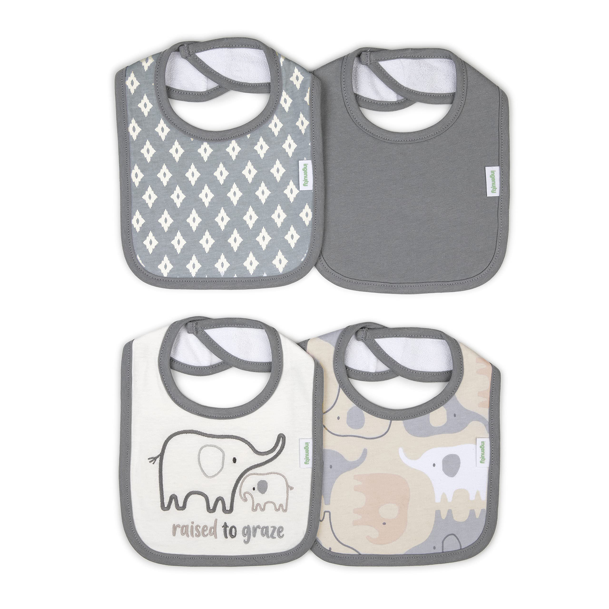 Easy Eater 4-Pack Absorbent Terry-Backed Cotton Baby Bib Set for Eating or Teething - Grazer