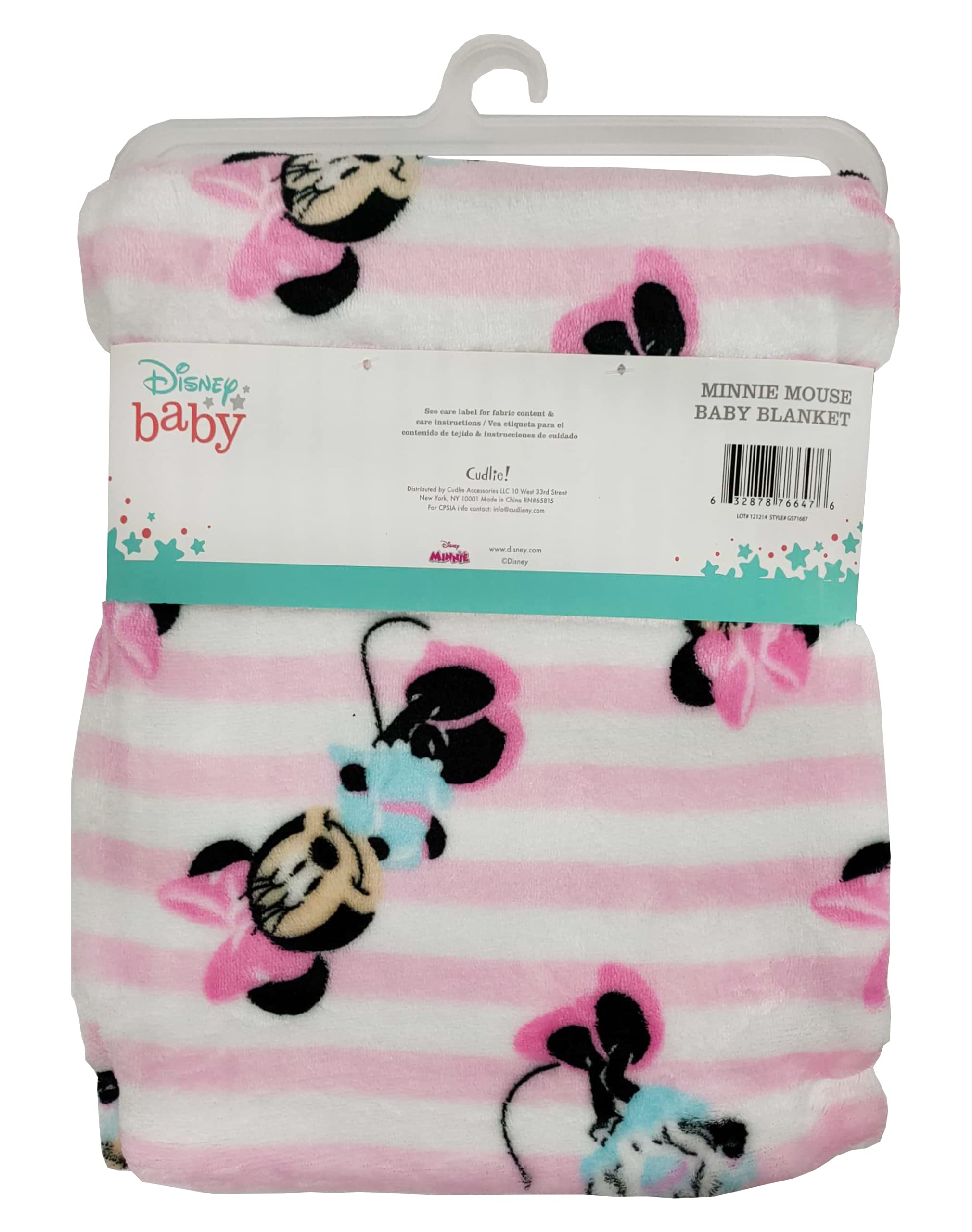 Disney Cudlie Baby Girl Minnie Mouse 1-Ply Flannel Fleece Blanket with Simply Stripe Print