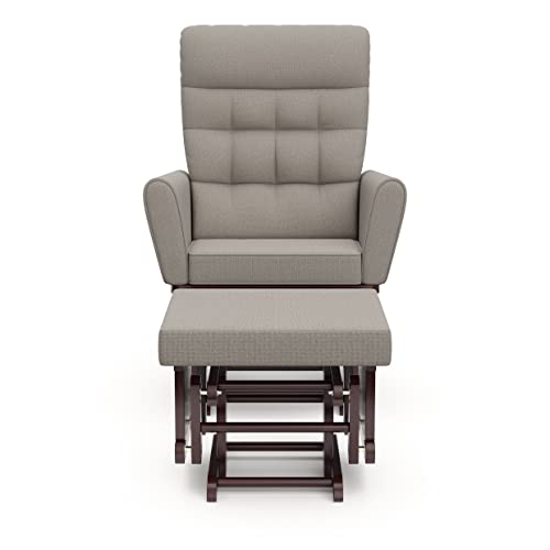 Storkcraft Harmony Premium Glider and Ottoman (Espresso Base, Sandstone Cushion) β Upholstered Glider, Padded Cushions with Storage Pocket, Smooth Rocking Motion, Easy to Assemble, Solid Hardwood Base