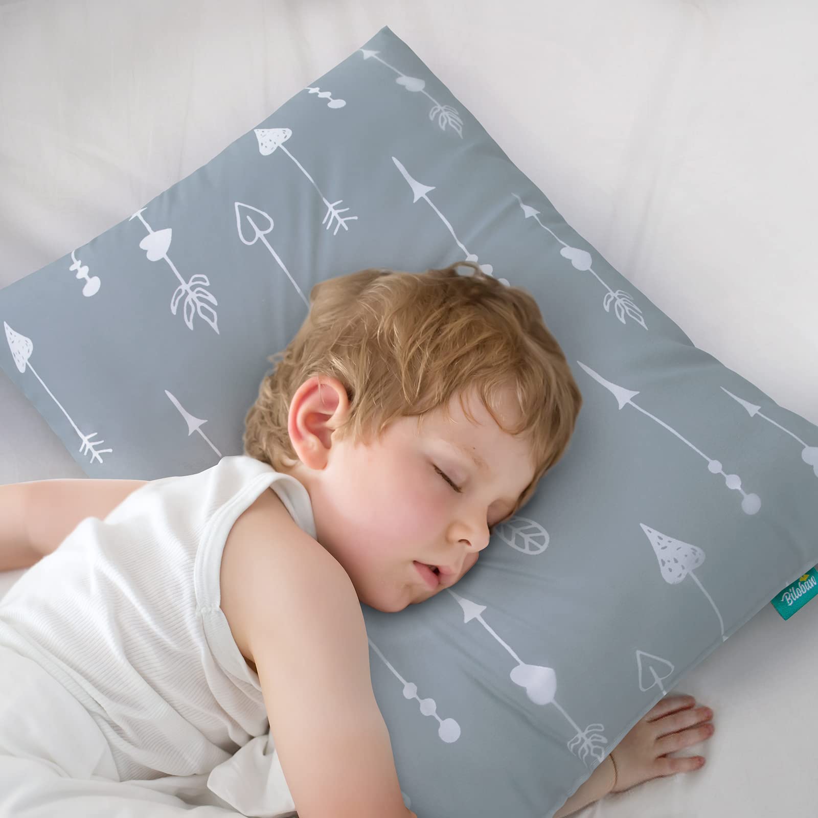 Toddler Pillow for Sleeping, Kid Pillow 14" x 19" for Small Travel Bed, Nap Pillow for Crib, Soft & Skin-Friendly Small Pillows for Sleeping, Toddler Use Only, Age 2 to 5 (Grey Arrow)