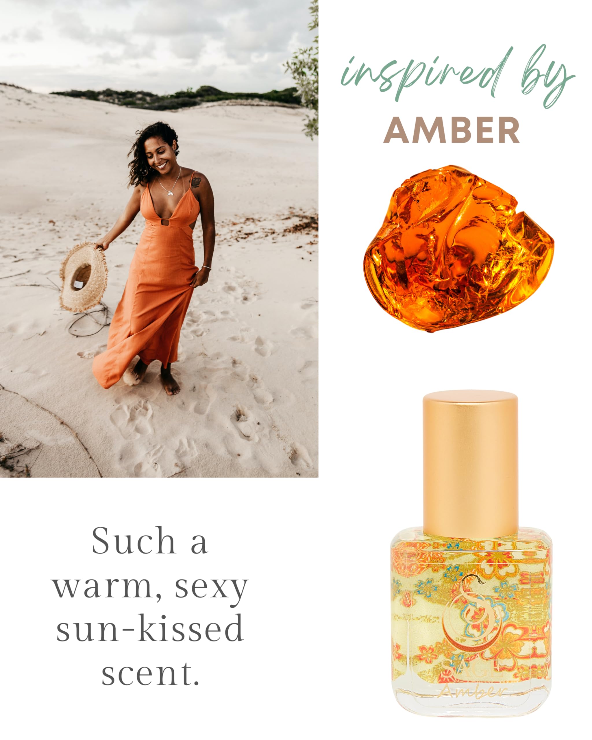 Amber Organic Perfume Oil Extract Roll-On by Sage- 1/4 oz, Vegan & Cruelty-Free, Earthy Scent, Amber, Blood Orange, Musk