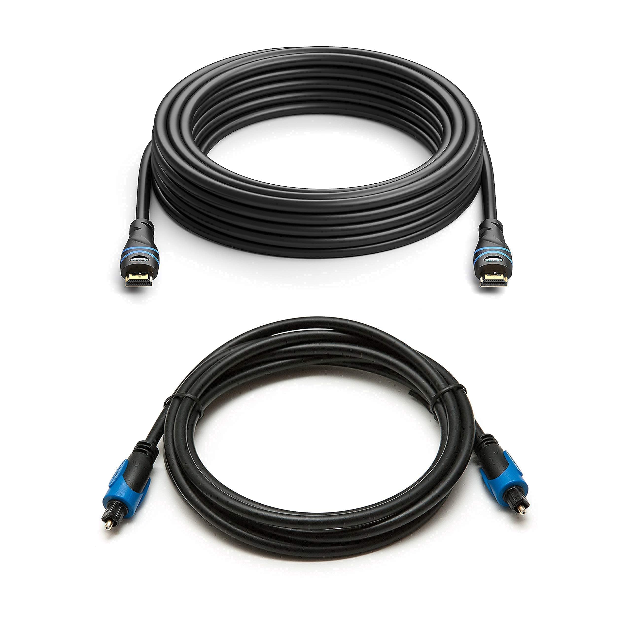 BlueRigger 25FT 4K HDMI Cable with 25FT Toslink Cable - Digital Optical Audio Cable (4K 30Hz, in-Wall CL3 Rated)
