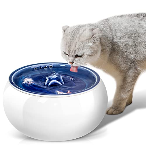 Ceramic Cat Water Fountain, XYIHHE Pet Water Dispenser Cat Fountain, Automatic Mute with Water Shortage Power Failure Function, Suitable for Cats and Dogs Filtered Water Ceramic Design Easy to Clean