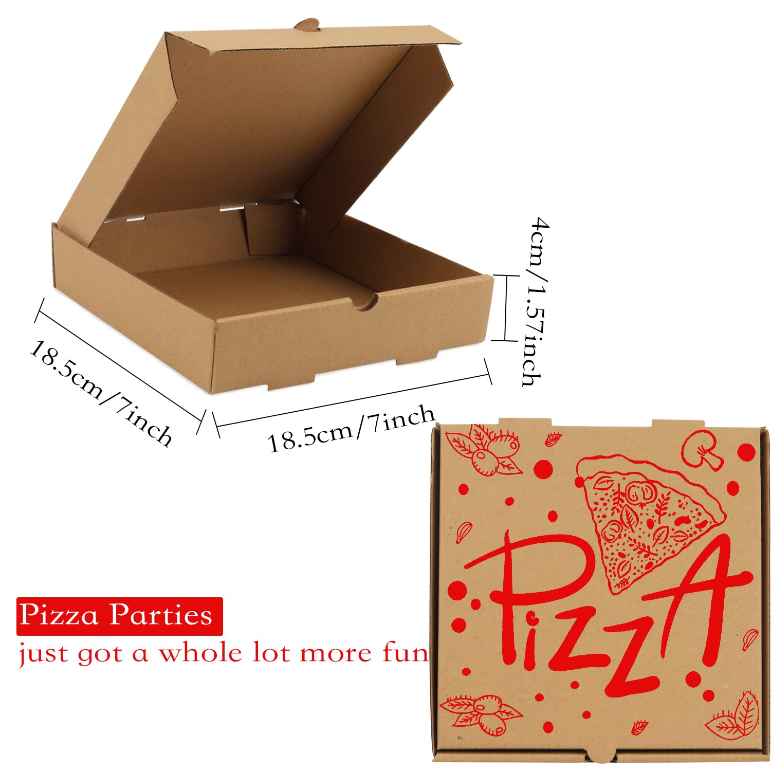 15 Pcs Pizza Boxes, 7.3 x 7.3 x 1.6" Kraft Corrugated Pizza Boxes Cardboard Boxes Take Out Containers Gift Packing Boxes Takeaway Mailing Shipping Storage Boxes for Pizza, Cake, Cookies, Food (Red)