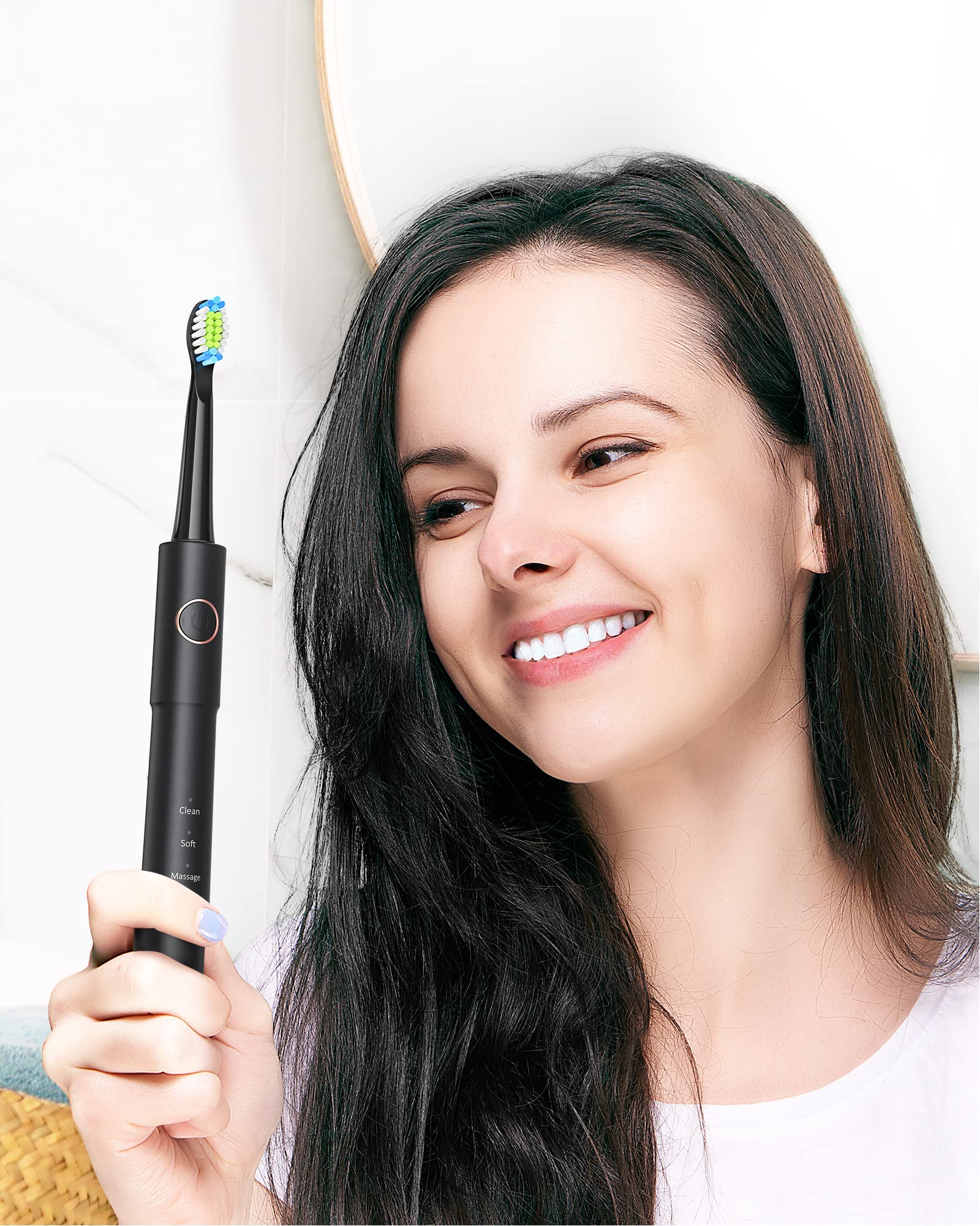 Dnsly Ultrasonic Electric Toothbrush for Adults, Battery Electric Toothbrushes, 8 Sonic Toothbrush Heads, 5 Modes with Smart Timer, 2 Hours Charge for 30 Days Use