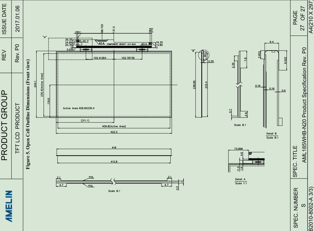 SANZAMELIN 18.5 inch 1366X768 TFT LCD Module Screen with LVDS Interface Display and IPS Viewing Angle Panel