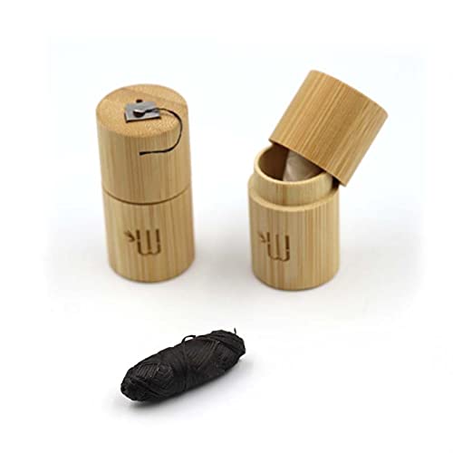 Dental Floss threaders 12PCS Biodegradable bamboo charcoal dental floss with refillable bamboo container | Free refill | Natural candle wax | 30M x 12| Corn and charcoal floss, | Environmental protect