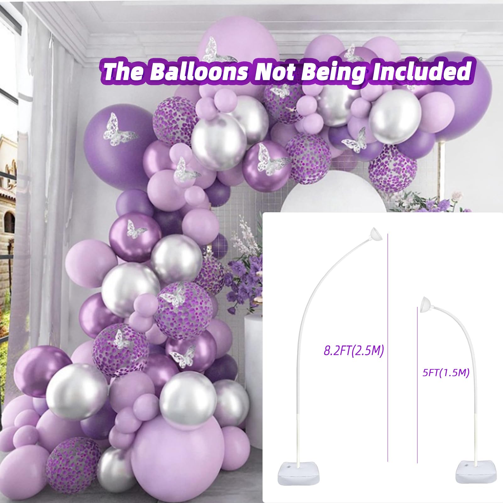31MIGI 8.2ft & 5ft Balloon Arch Kit Free Bending Shape Deformation Balloon Column Stand Half Arch Balloon Stand with Base Balloon Arch Frame for Wedding Baby Shower Birthday Decoration