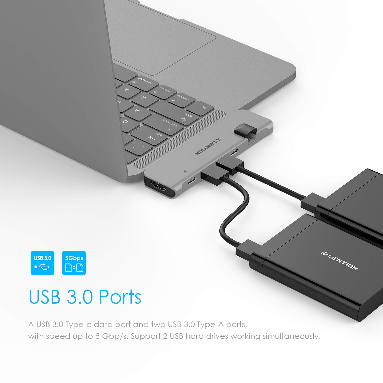 LENTION USB C Hub with Thunderbolt3(PD+Data Transfer+Video Output), 4K HDMI, USB 3.0, Gigabit Ethernet Mac Adapter Compatible 2016-2023 MacBook Pro, Mac Air(CS65, Dark Gray)