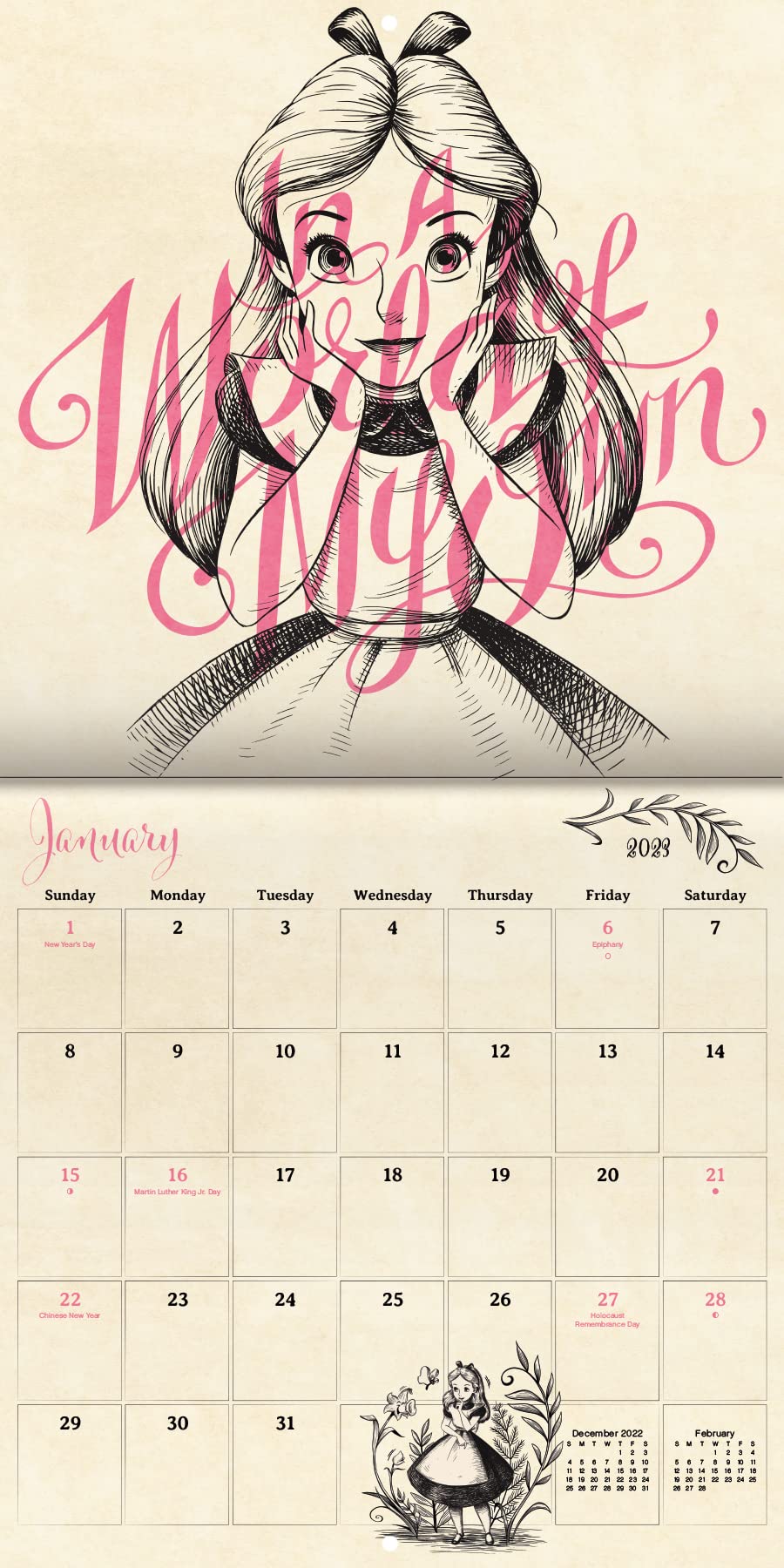 2023 Disney Alice and Wonderland Wall Calendar